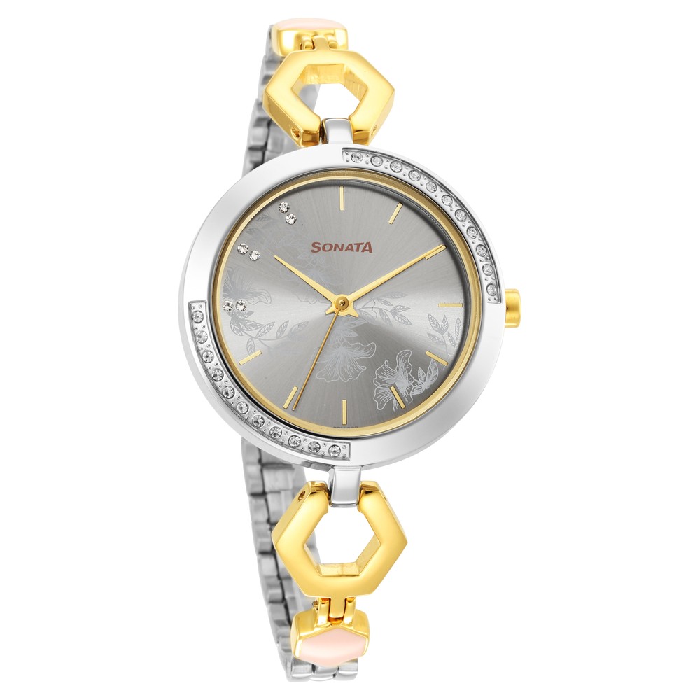 Buy Online Sonata Utsav Grey Dial Two Toned Bi Metal Strap Watch for ...