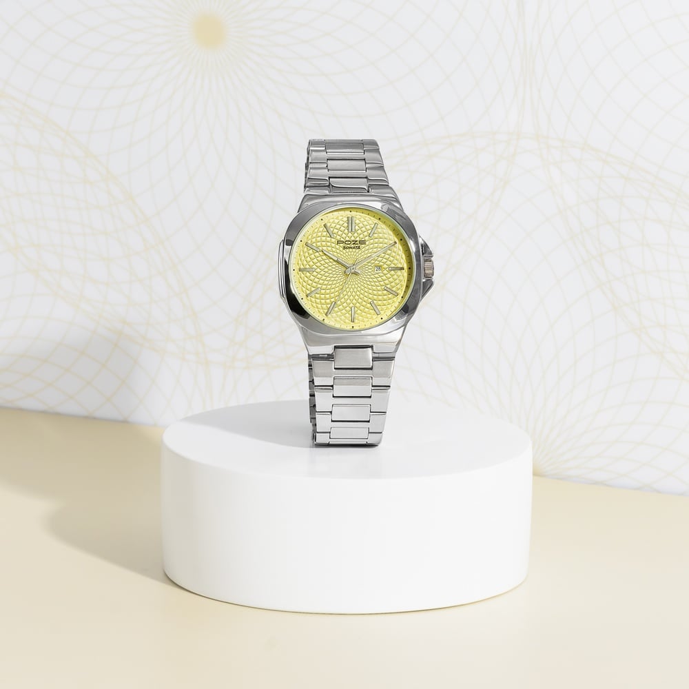 Buy Online Sonata Poze Quartz Analog Yellow Dial Silver Colour ...
