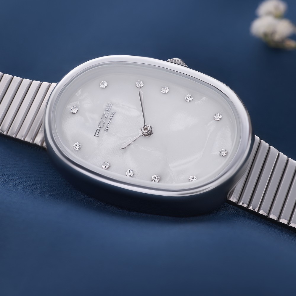 Buy Online Sonata Poze Quartz Quartz White Dial Metal Strap Watch for ...