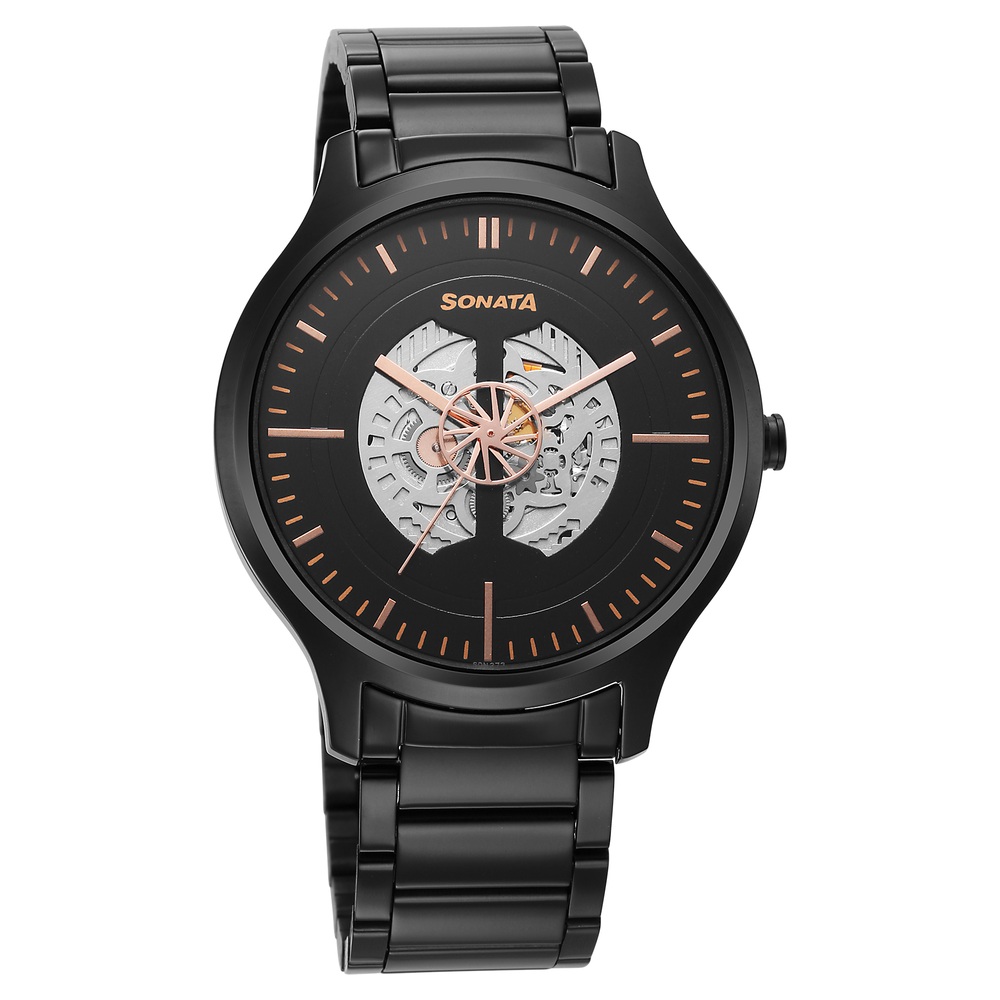 Buy Online Sonata Unveil Quartz Multifunction Black Dial Stainless ...