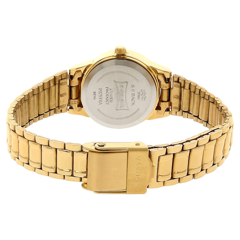Buy Online Sonata Quartz Analog Champagne Dial Stainless Steel Strap ...