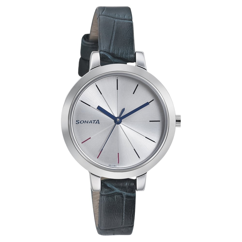 Buy Online Sonata Quartz Analog Silver Dial Leather Strap Watch for ...