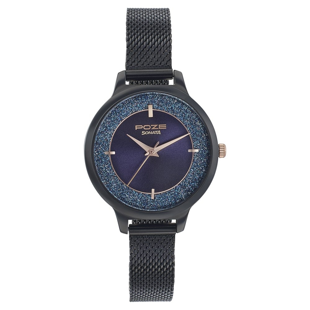 Buy Online Poze by Sonata Quartz Analog Blue Dial Leather Strap Watch ...