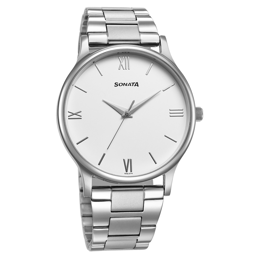 Buy Online Sonata Aspire Quartz Analog White Dial Stainless Steel Strap Watch for Men ...