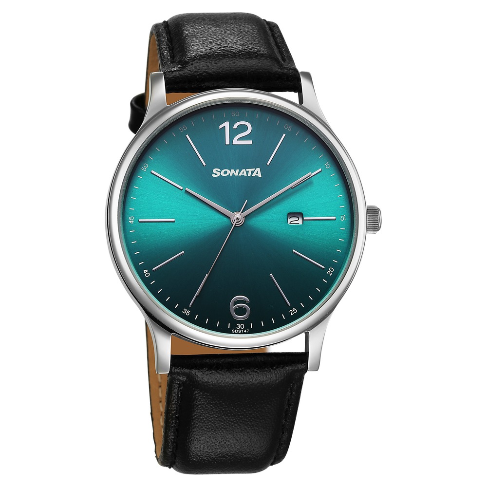 Buy Online Sonata Aspire Quartz Analog with Date Green Dial Leather ...