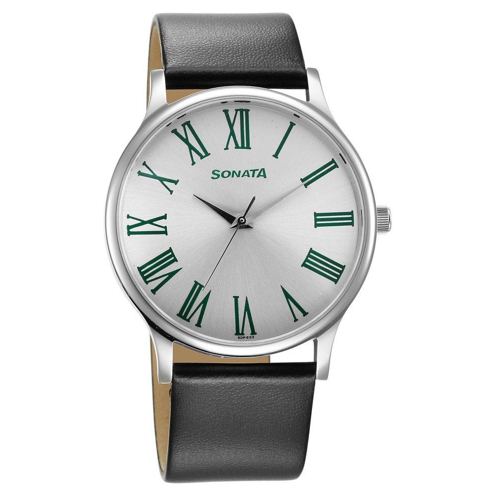 Buy Online Sonata Aspire Quartz Analog Silver Dial Leather Strap Watch ...