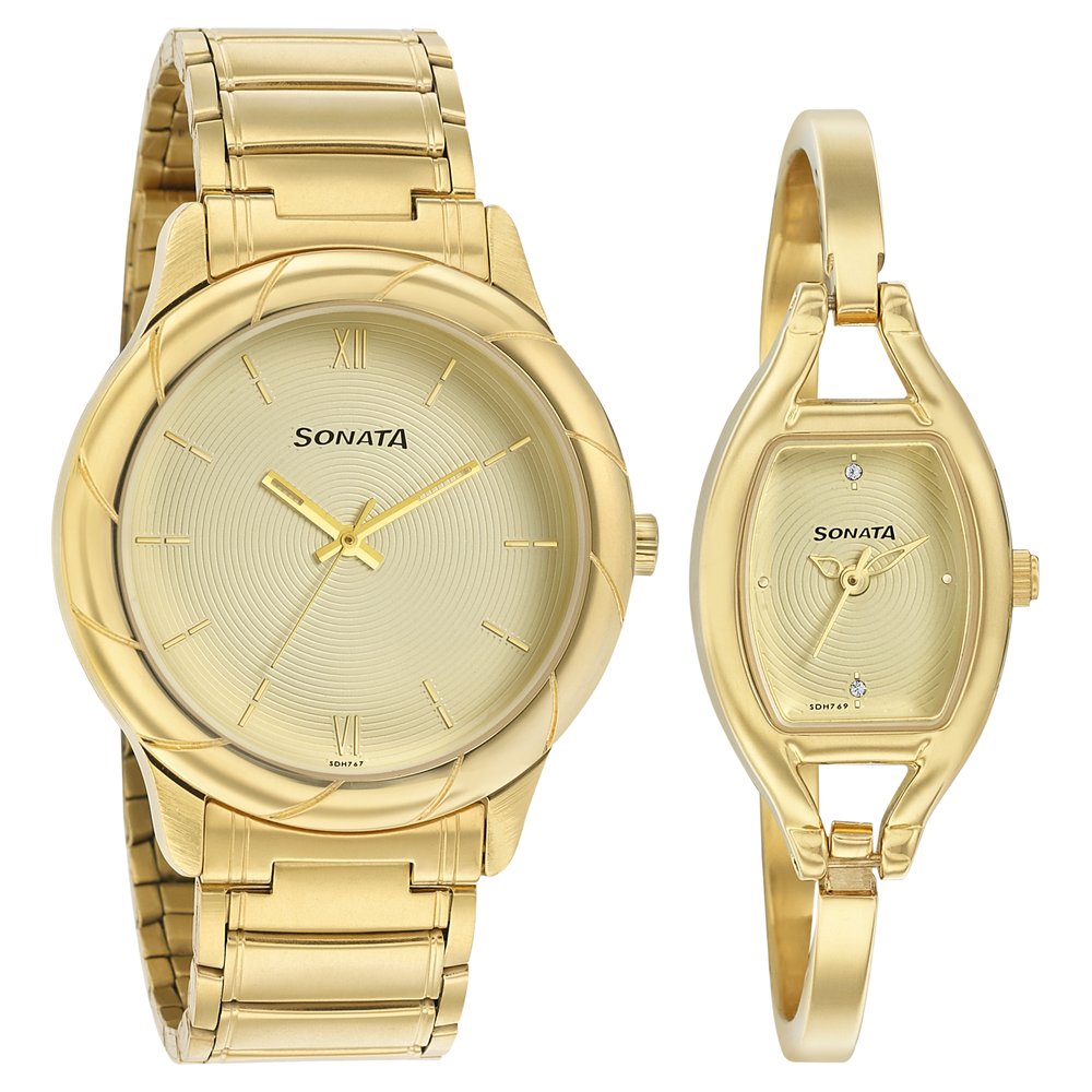 Buy Online Sonata Quartz Analog Beige Dial Stainless Steel Strap Watch ...