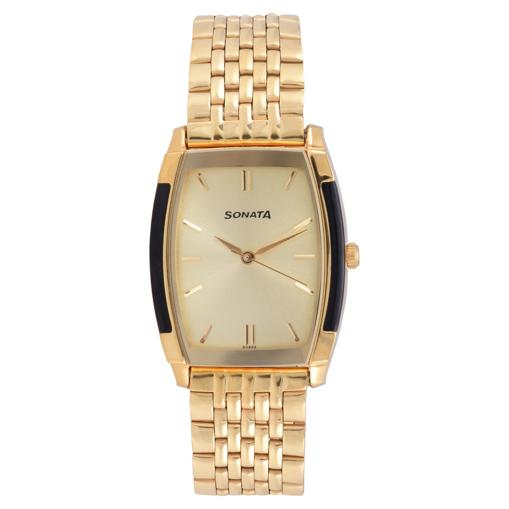 Buy Online Sonata Quartz Analog Champagne Dial Stainless Steel Strap ...