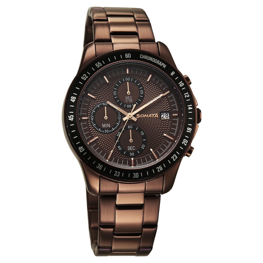 Buy Online Sonata Chronos Quartz Analog with Date Brown Dial Brown ...