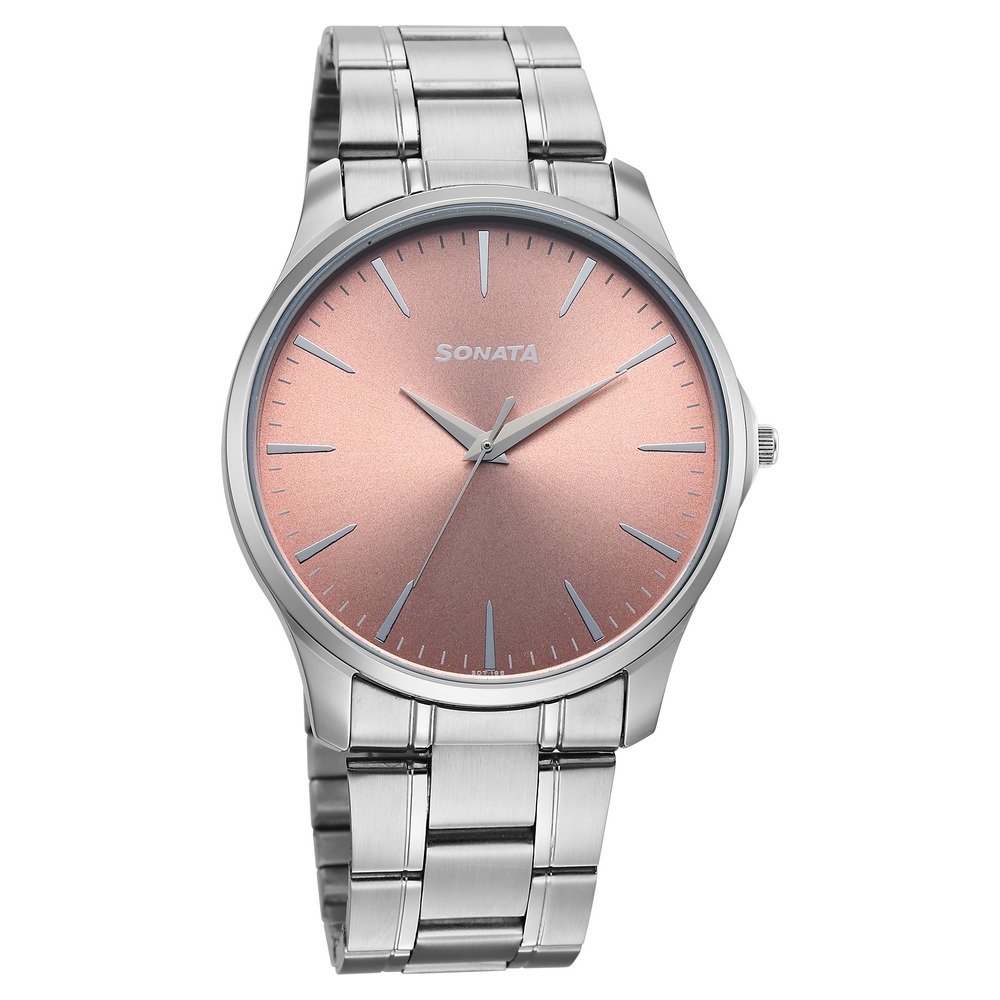 Buy Online Sonata Ease Watches For Men With Metal Strap And Rose Dial ...