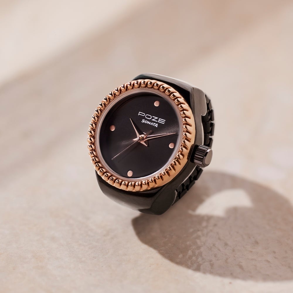 Buy Online Sonata Poze Quartz Analog Black Dial Black Color Stainless ...