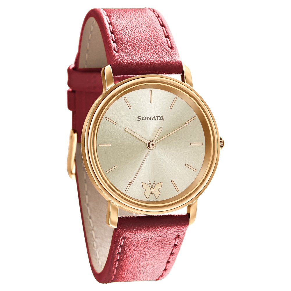 Buy Online Sonata Play Champagne Dial Women Watch With Leather Strap ...