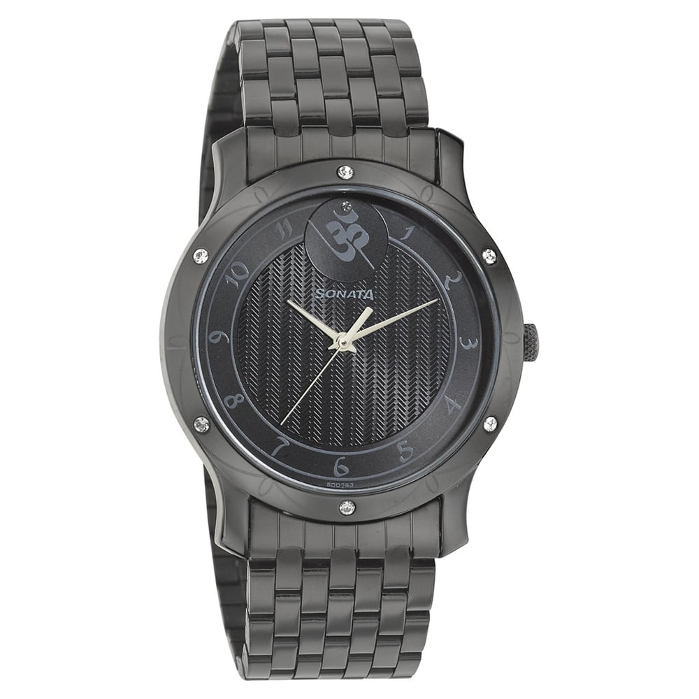 Buy Online Sonata Quartz Analog Black Dial Stainless Steel Strap Watch ...