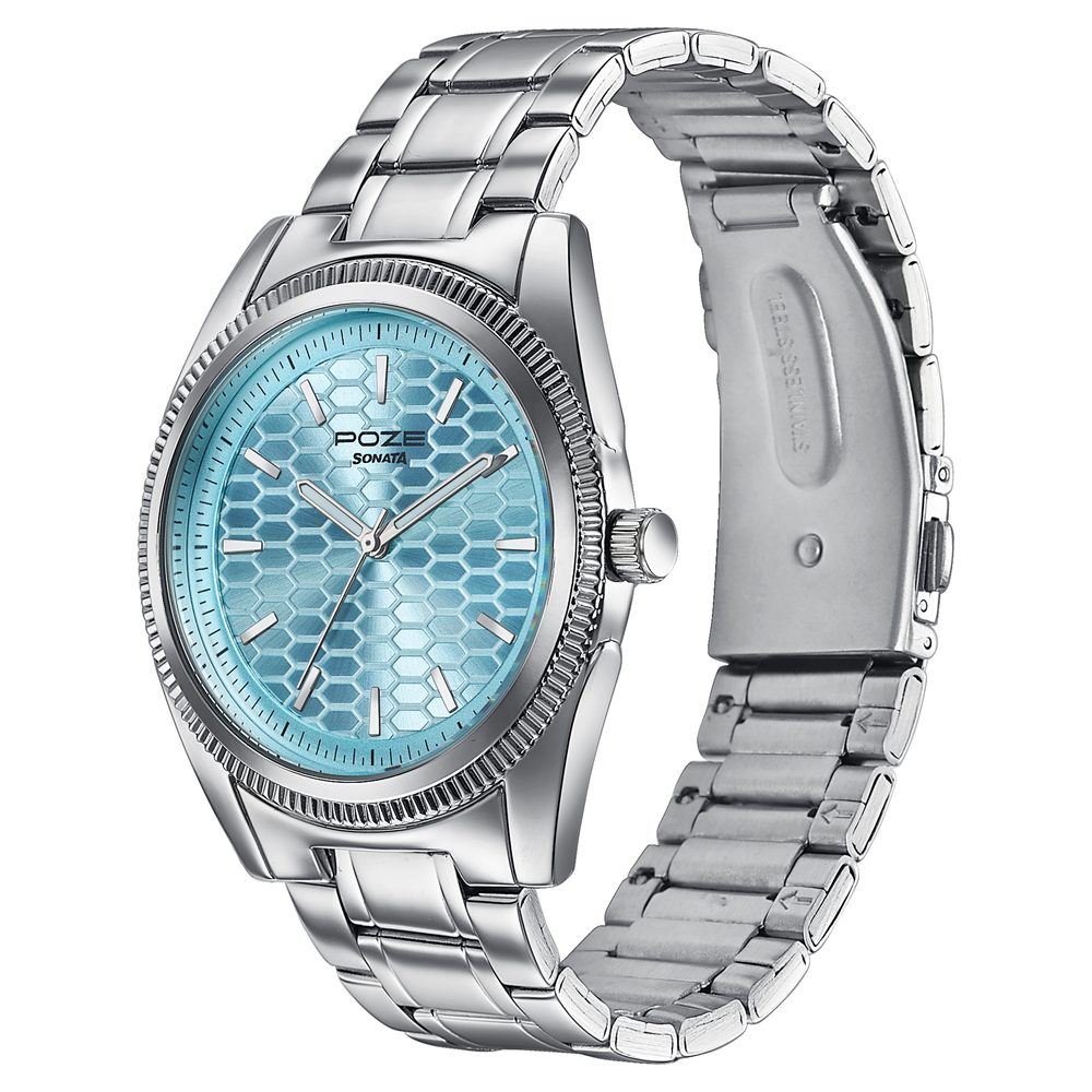 Buy Online Poze By Sonata Quartz Analog Blue Dial Silver Metal Strap ...
