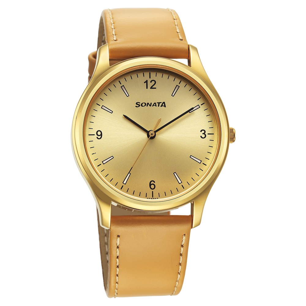 Buy Online Sonata Quartz Analog Champagne Dial Watch for Men ...