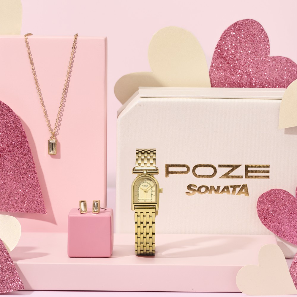 Buy Online Poze By Sonata Quartz Analog Golden Dial Golden Metal Watch ...