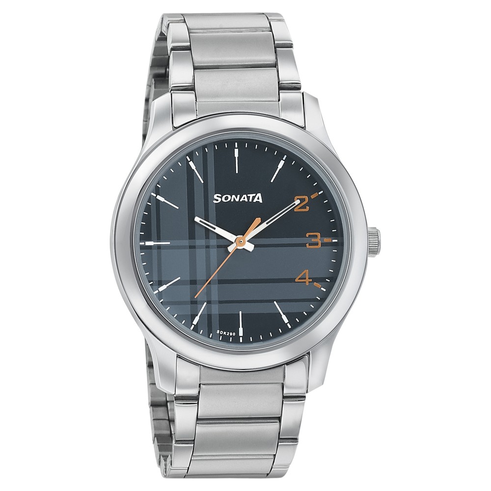 Buy Online Sonata Quartz Analog Blue Dial Stainless Steel Strap Watch ...
